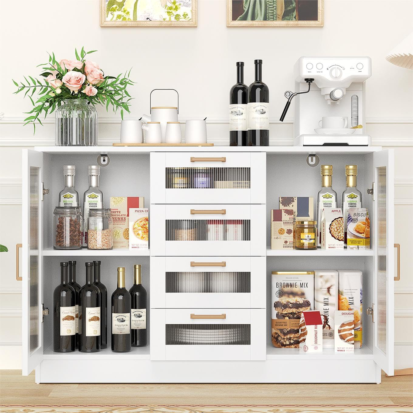 Ebern Designs Sideboard Buffet Cabinet with Storage, 48" Large Coffee Bar Cabinet, Farmhouse ...